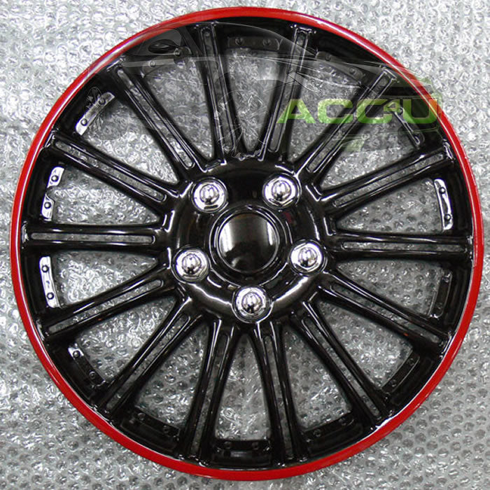 13" Gloss Black Lightning Red Ring Car Wheel Trims Hub Caps Covers Set